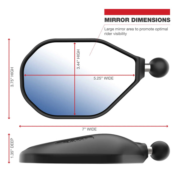 RAM® Tough-Mirror™ Left & Right Mirrors with Ball - RAM-B-465RL | OC Mounts